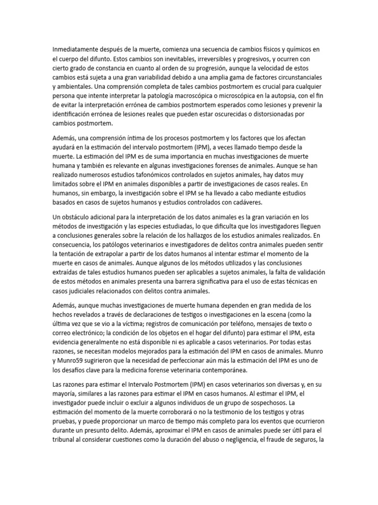 Cambios Postmortem en Cadáveres de Animales y Estimación Del Intervalo Postmortem. | PDF ...