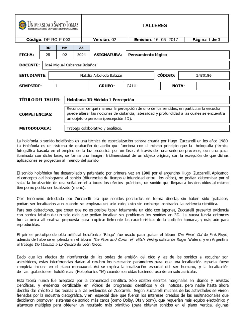 Taller Holofonía N.A | PDF | Sonido