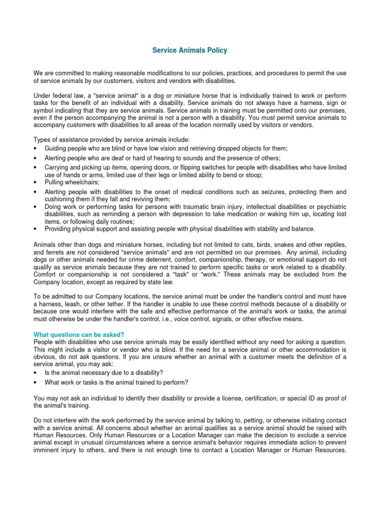 Service Animal Policy HCM 11631 Service Animal Policy | PDF | Self ...
