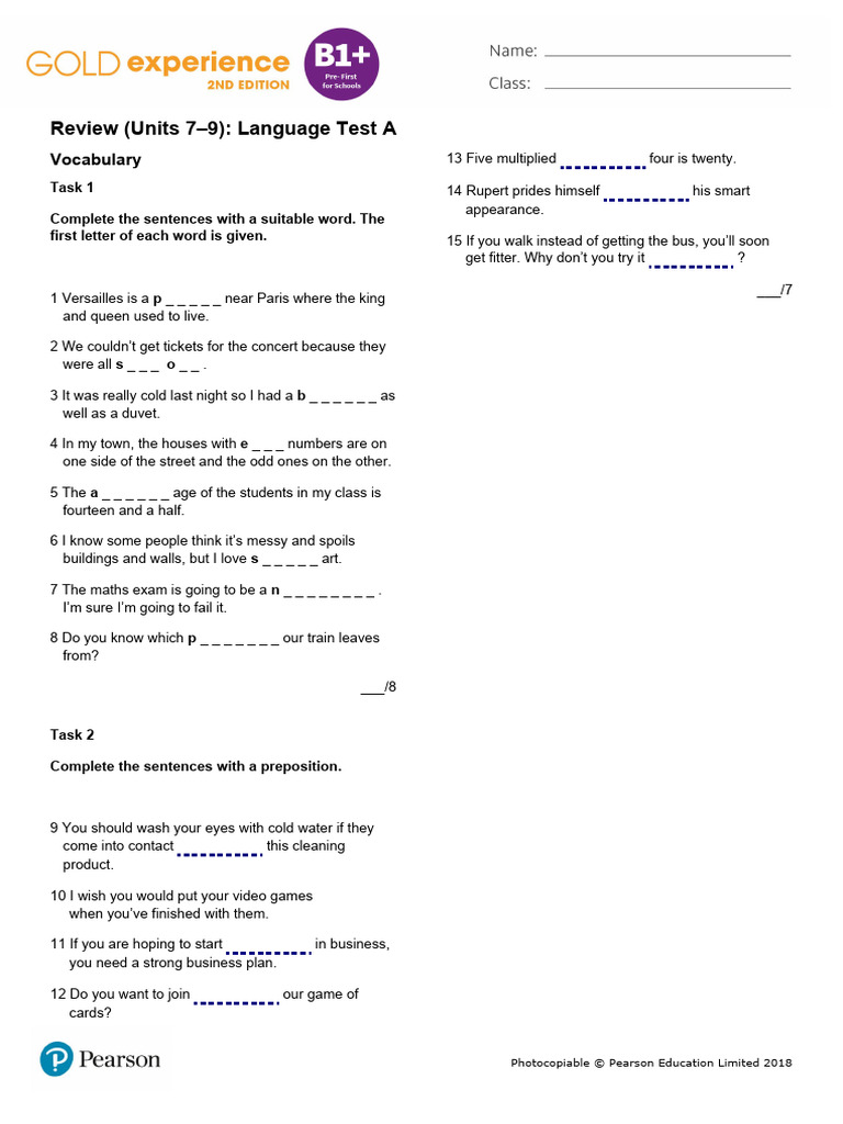 Language Test A Review: Units 7-9 | PDF