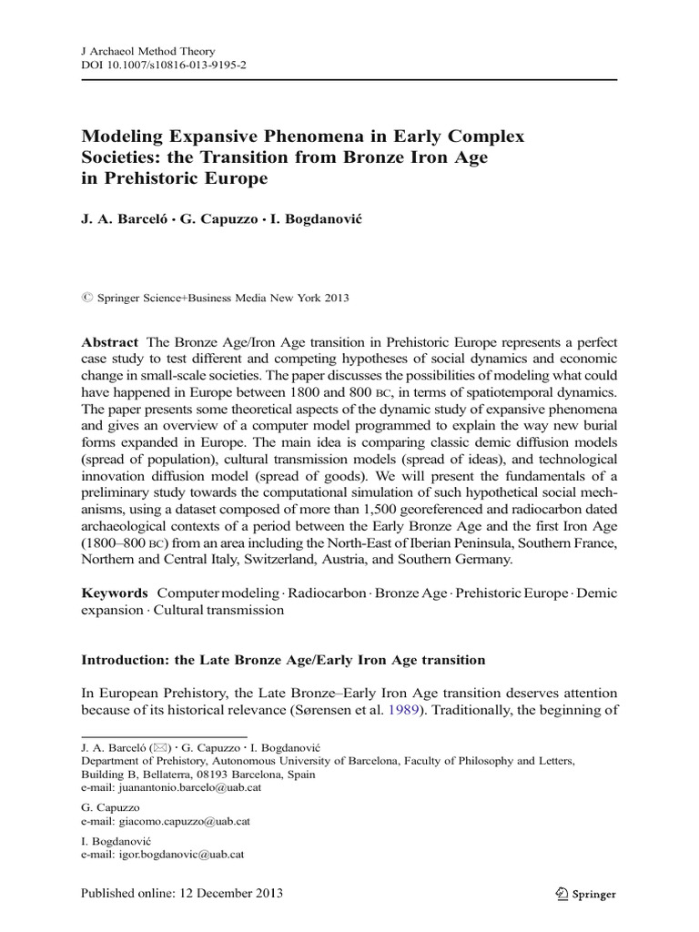 Modeling Expansive Phenomena in Early Complex Societies - Barcelo Et Al 2013 | Download Free PDF ...