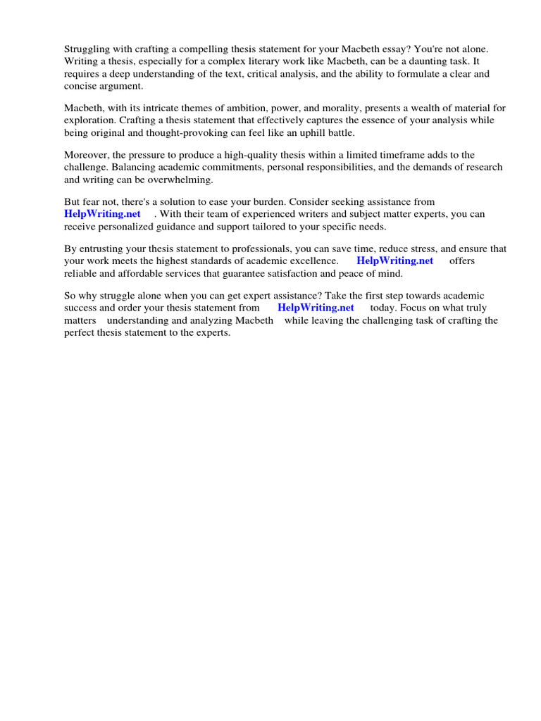 Thesis Statement For Macbeth | PDF | Macbeth
