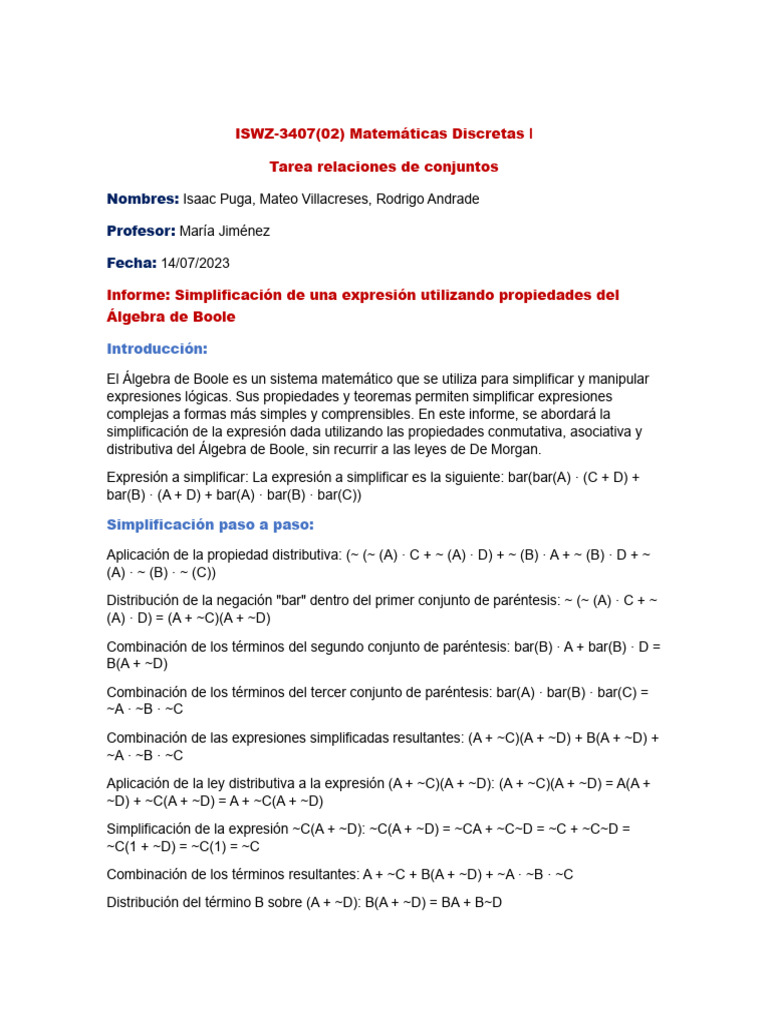 Proyecto Integrador | PDF | Álgebra de Boole | Enseñanza de matemática