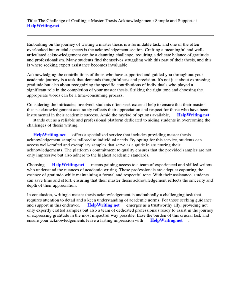 Cover Letter Master Thesis Acknowledgement Sample | PDF | Thesis | Essays