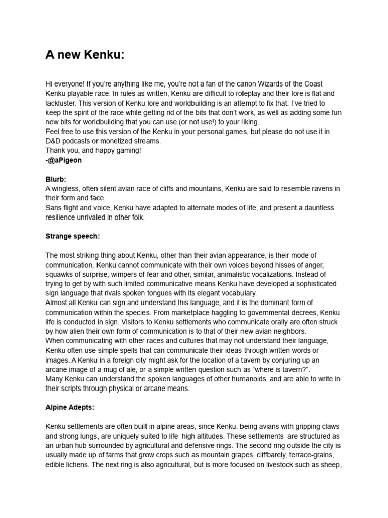 Kenku Homebrew | PDF | Dwarf (Dungeons & Dragons)