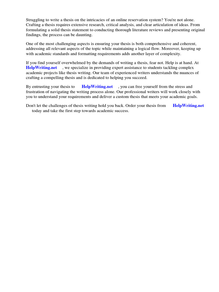 Sample Thesis of Online Reservation System | PDF | Automation | Thesis