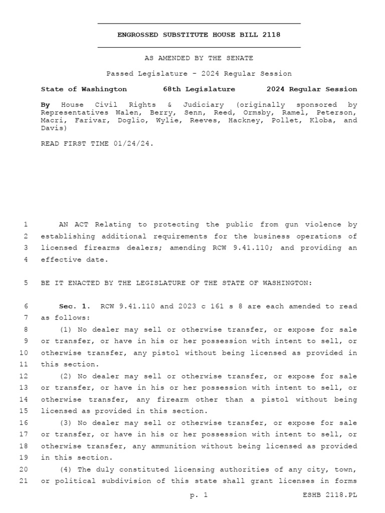 FFL Killer' Bill Passed by WA Democrats Requirements Financially ...