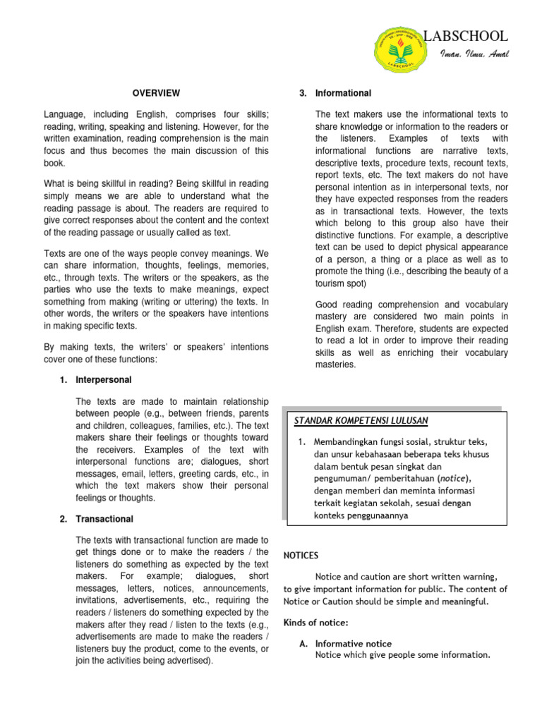 Latihan Pas 3 From Labschool Pdf Reading Comprehension