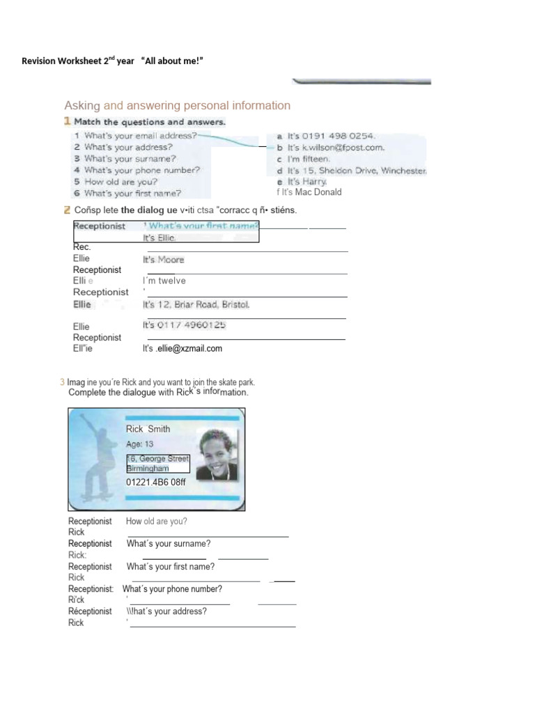 Kids' Personal Info Worksheet | PDF | Ethnobiology | Domestication