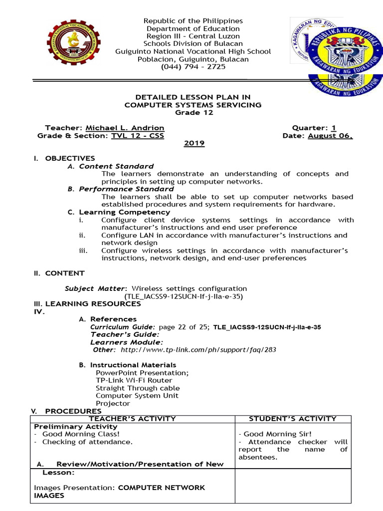 Detailed Lesson Plan in Computer Networking | PDF | Wi Fi | Router (Computing)