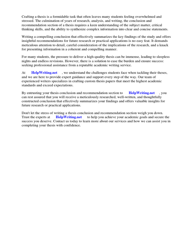 Thesis Sample Conclusion and Recommendation | PDF | Essays | Academic ...