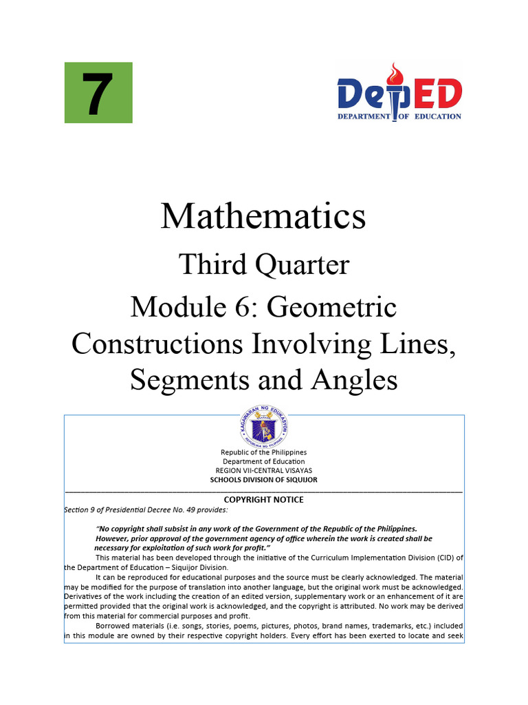 Math 7 - Quarter 3 - Module 6 | PDF | Perpendicular | Circle