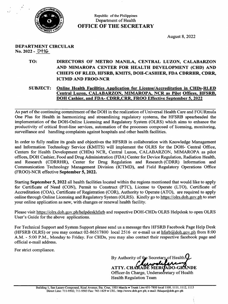 Dept Circular No. 2022-0416 | Download Free PDF | Metro Manila | Food And Drug Administration