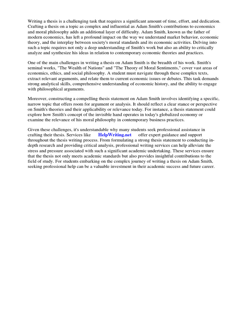 Adam Smith Thesis Statement | PDF | Adam Smith | Economics