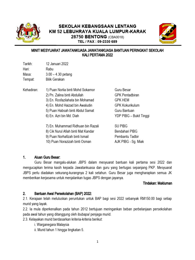 Minit Mesyuarat Jbps 2022 | PDF
