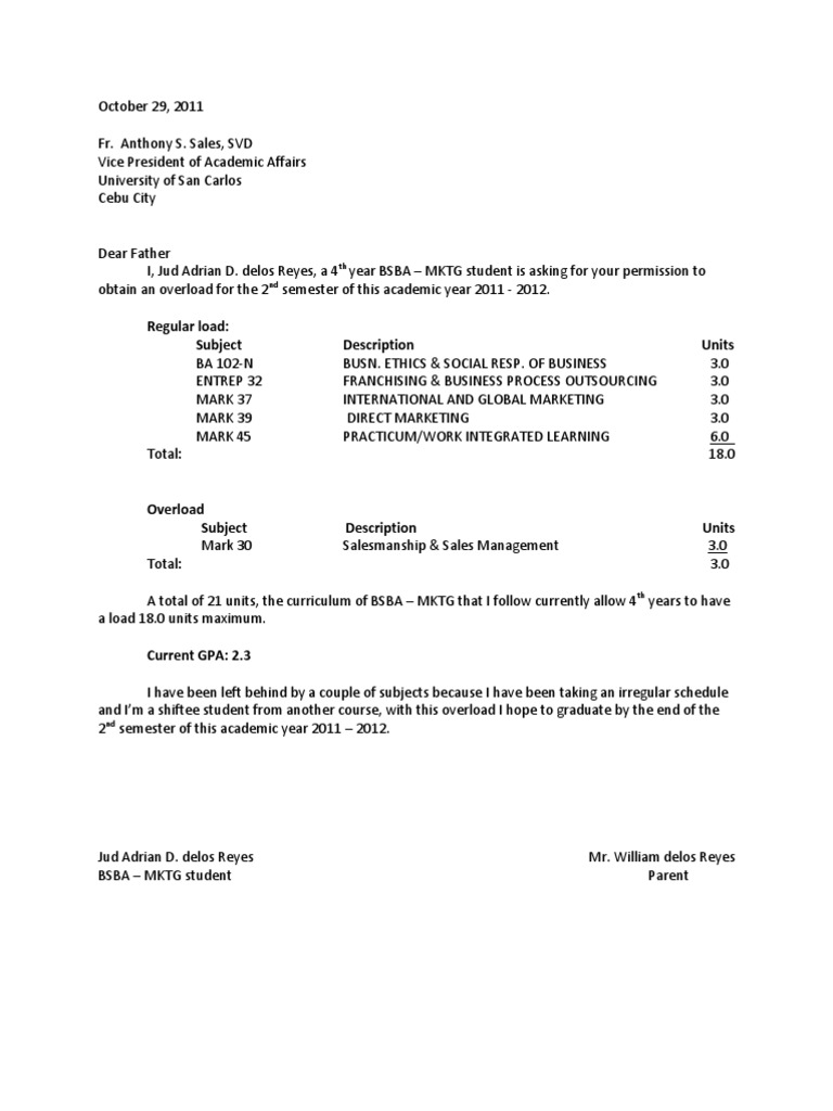 Overload Letter | PDF | Business | Curriculum