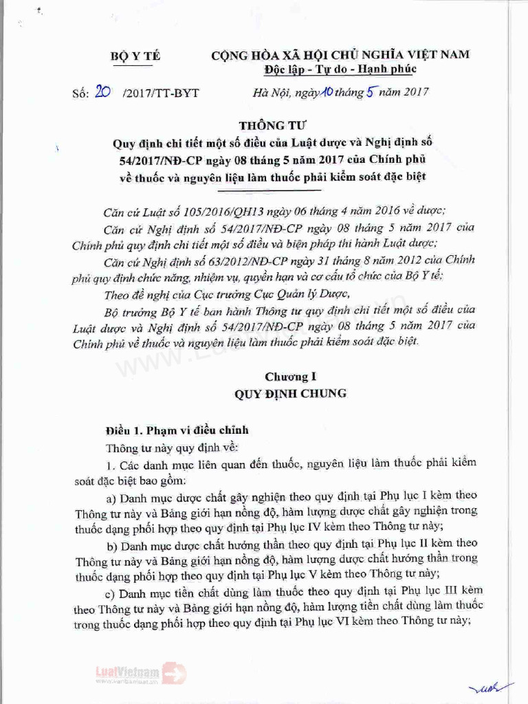07.Thongtu20-2017-TT-ByT Ve Thuoc Kiem Soat Dac Biet | PDF