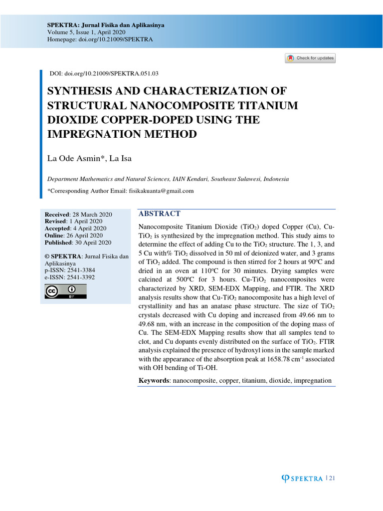 Synthesis and Characterization of Structural Nanocomposite Titanium Dioxide Copper-Doped Using ...