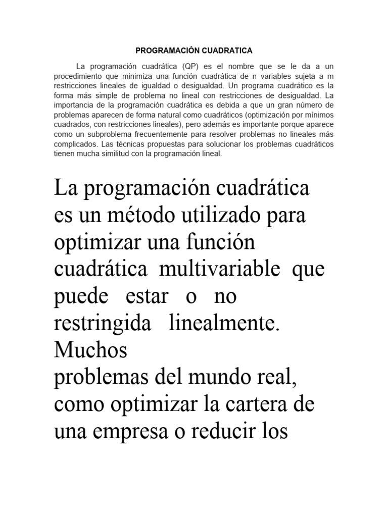 Programación Cuadratica | PDF | Optimización Matemática | Programacion ...