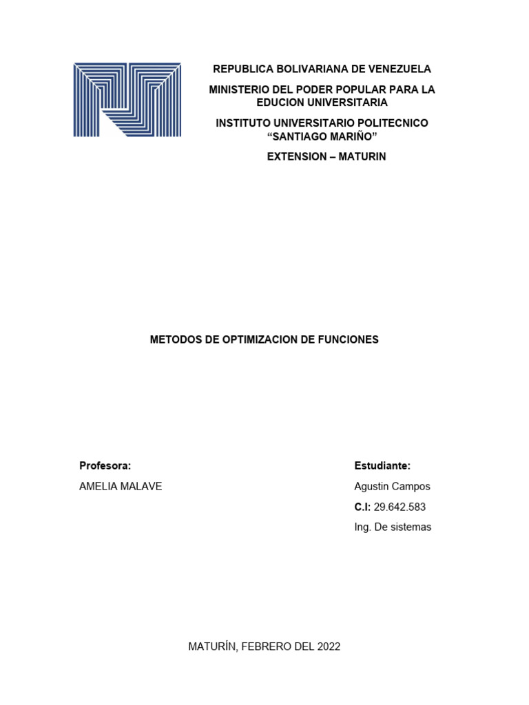 METODOS DE OPTIMIZACION DE FUNCIONES | PDF | Optimización Matemática | Programacion no lineal