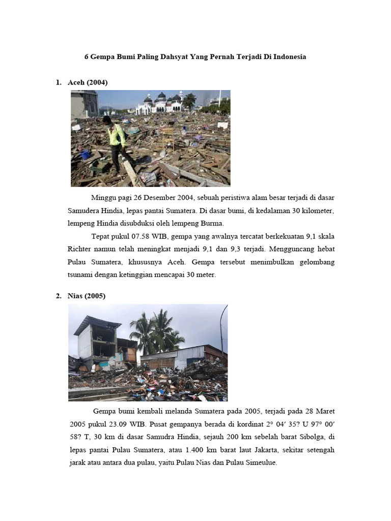 6 Gempa Bumi Paling Dahsyat Yang Pernah Terjadi Di Indonesia | PDF