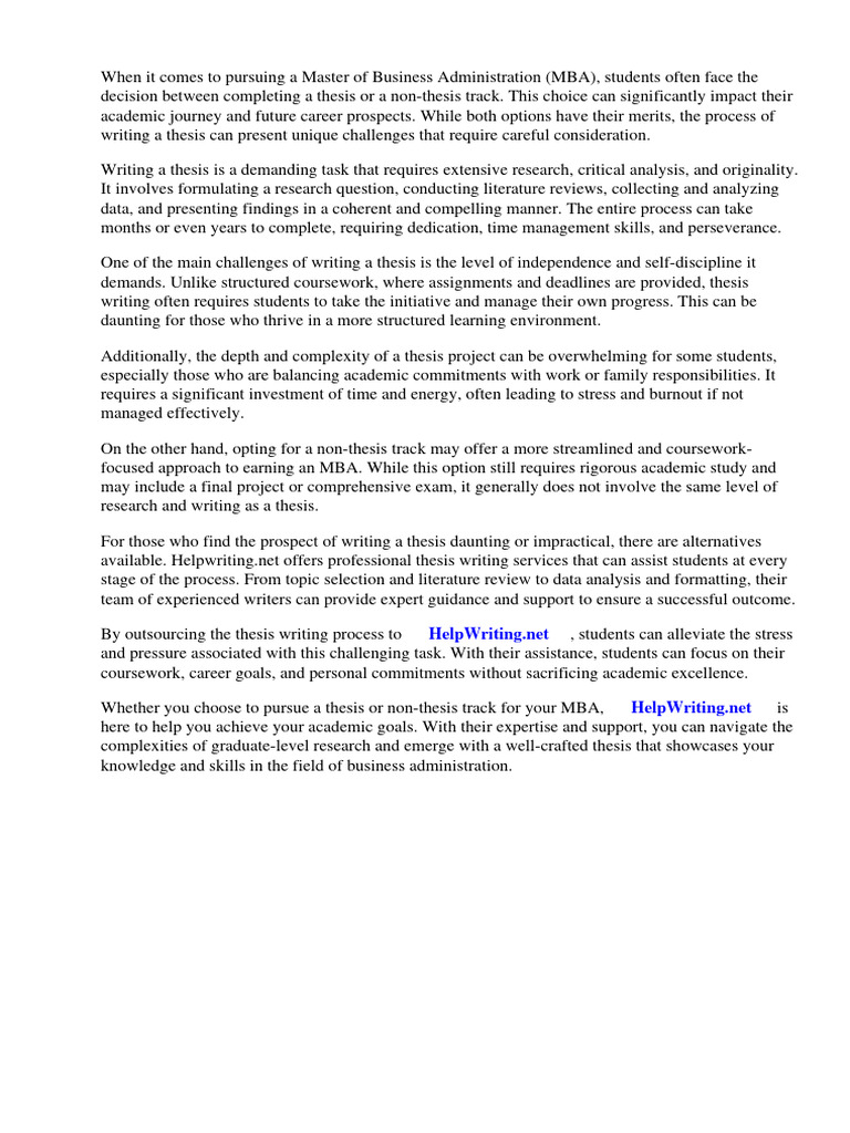 Mba Thesis vs Non Thesis | PDF | Thesis | Master Of Business Administration