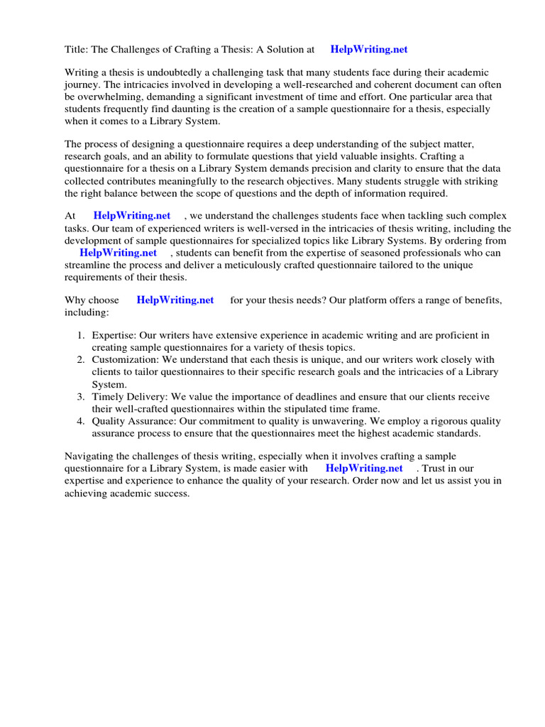 Sample Questionnaire For Thesis Library System | PDF | Survey ...