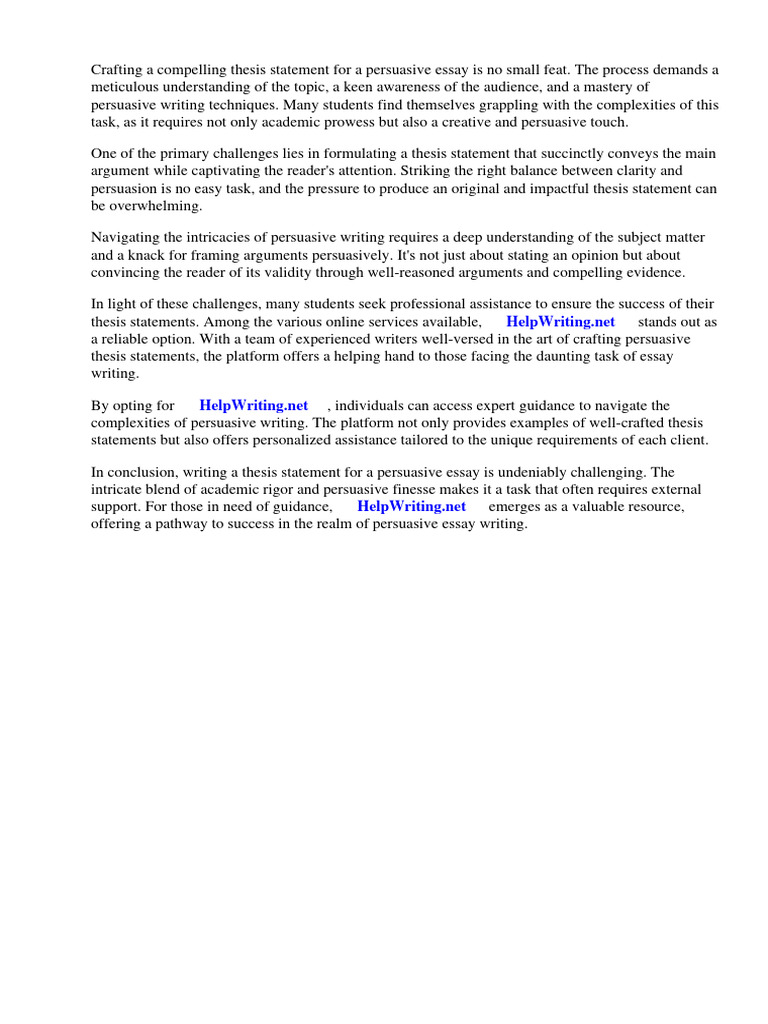 Thesis Statement Examples For A Persuasive Essay | PDF | Essays | Thesis