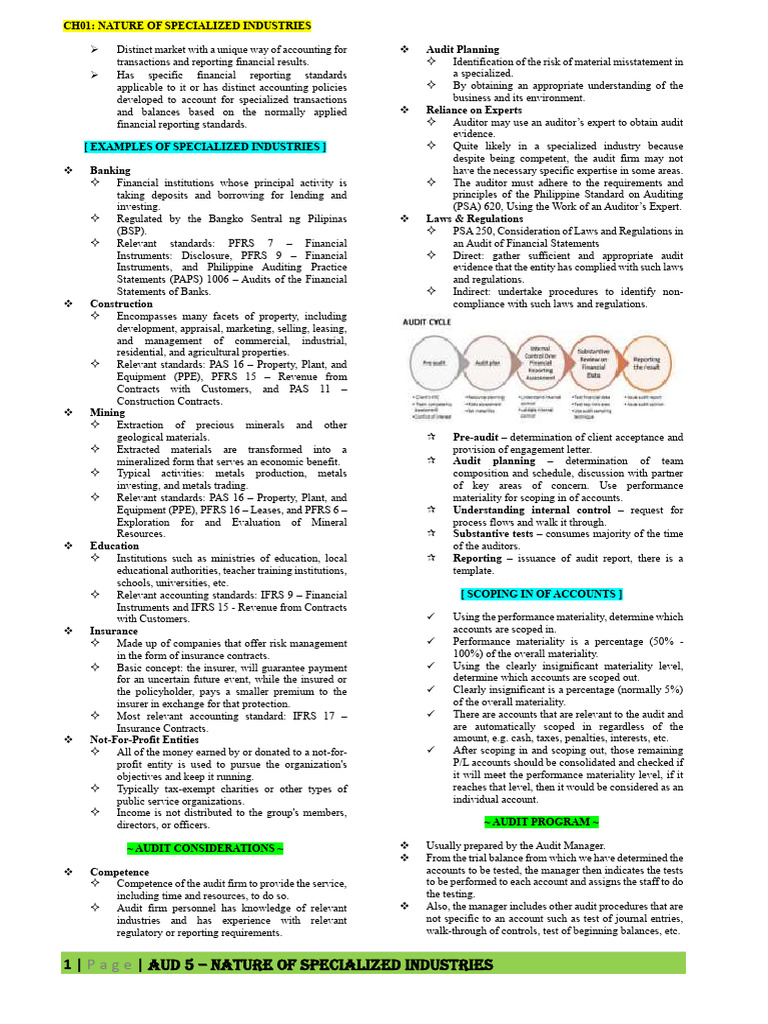 CH01 - Nature of Specialized Industries | PDF | Audit | Accounts Payable