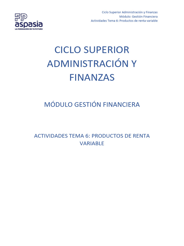 Actividades de Renta Variable en Finanzas | PDF | Compartir (Finanzas ...