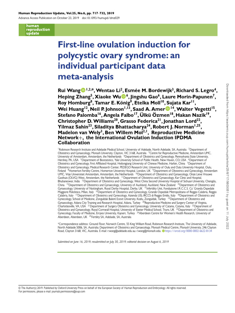 (2019) First-Line Ovulation Induction For Polycystic Ovary Syndrome - An Individual Participant ...