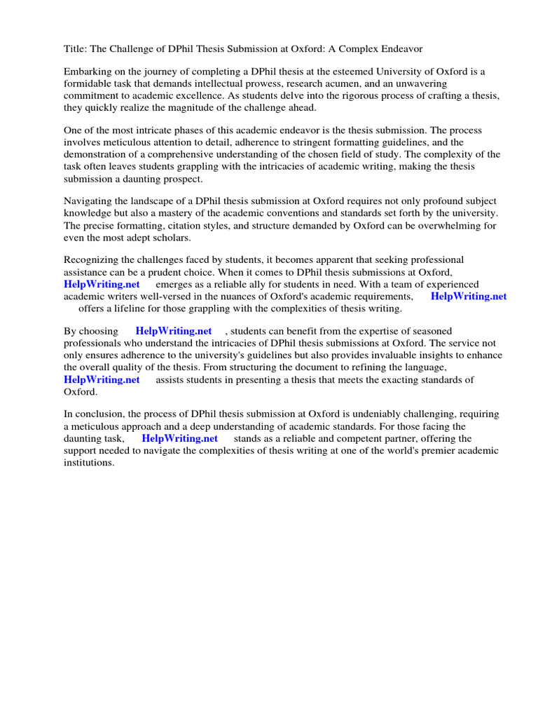 Navigating Oxford DPhil Thesis Submission | PDF | Thesis | Te X