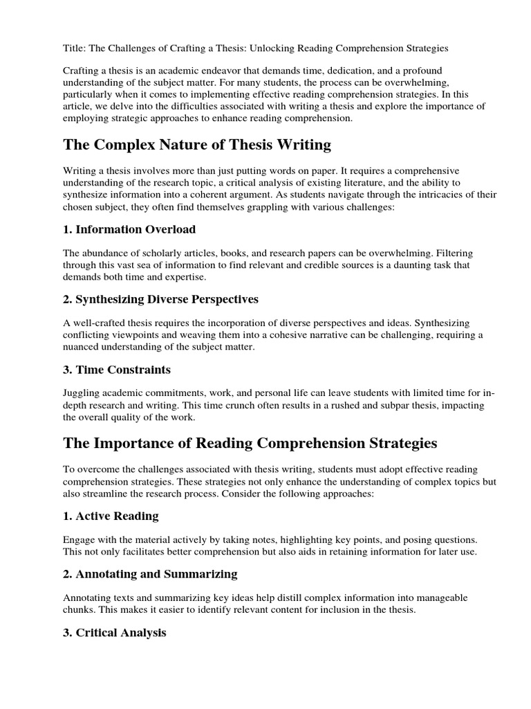 Thesis Reading Comprehension Strategies | Download Free PDF | Reading Comprehension | Learning