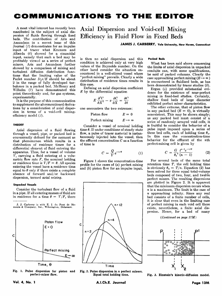 Axial Dispersion and Void-Cell Mixing Efficiency Fluid Flow in Fixed ...