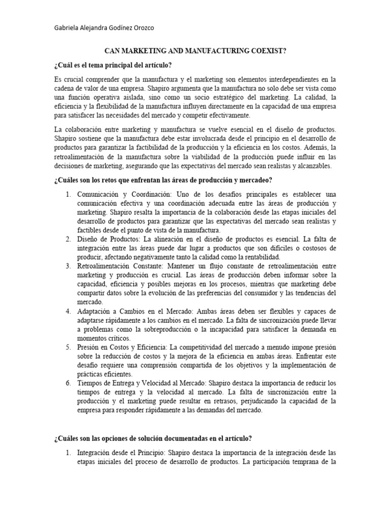 Marketing and Manufacturing | PDF | Marketing | Business