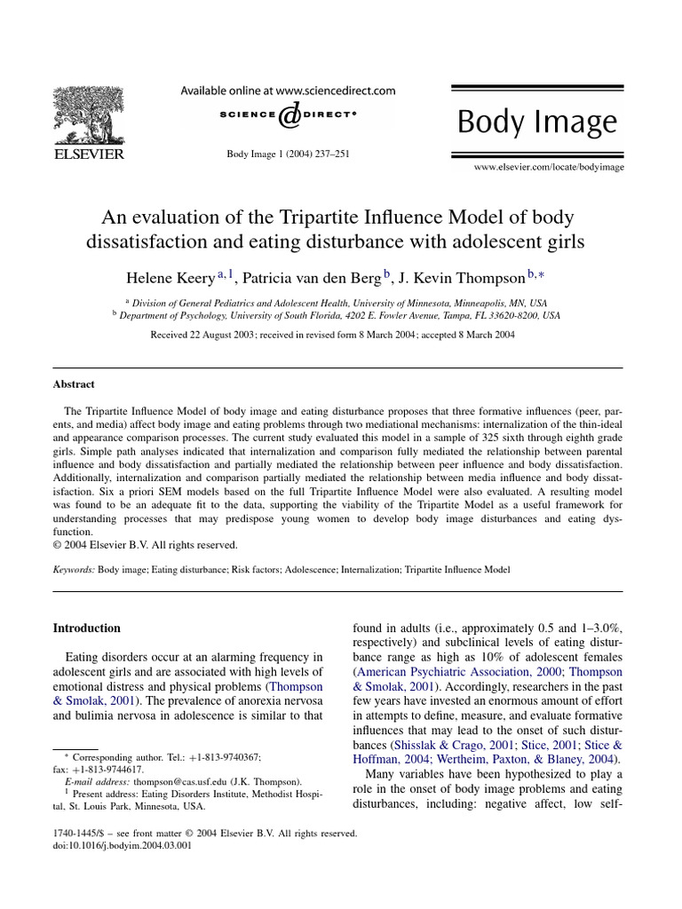 An Evaluation of The Tripartite Influence Model of Body Dissatisfaction ...