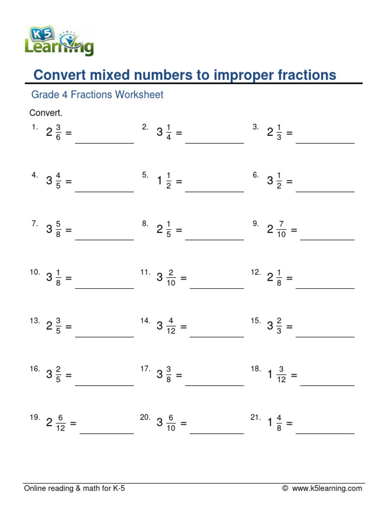 Grade 4 Mixed Numbers To Improper Fractions D | PDF | Signal Processing ...