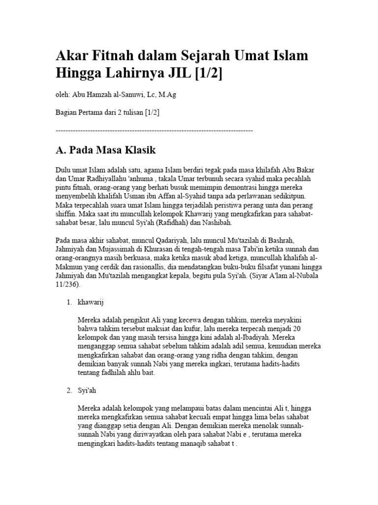 Akar Fitnah Dalam Sejarah Umat Islam Hingga Lahirnya JIL | PDF | Sejarah | Agama & Spiritualitas