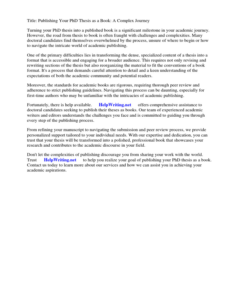 PhD Thesis to Book: A Guide | PDF | Thesis | Doctor Of Philosophy