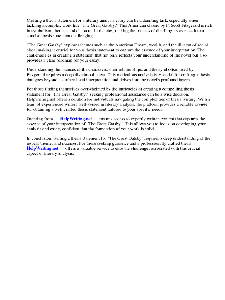 Thesis Help for Gatsby Analysis | PDF | The Great Gatsby | Essays