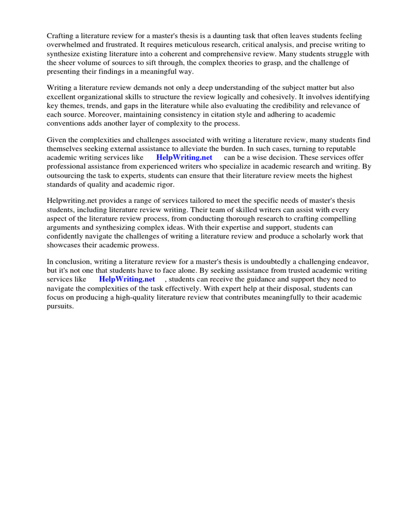 How To Write A Literature Review For A Masters Thesis | Download Free PDF | Thesis | Literature ...