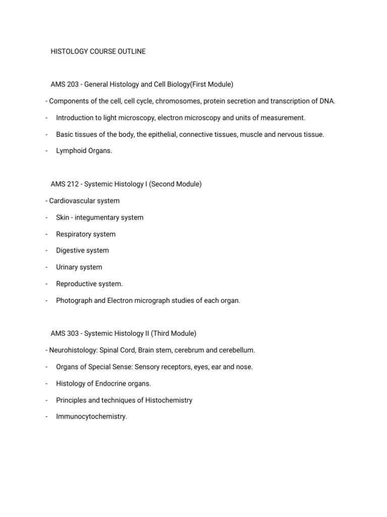 Histology Course Outline | PDF