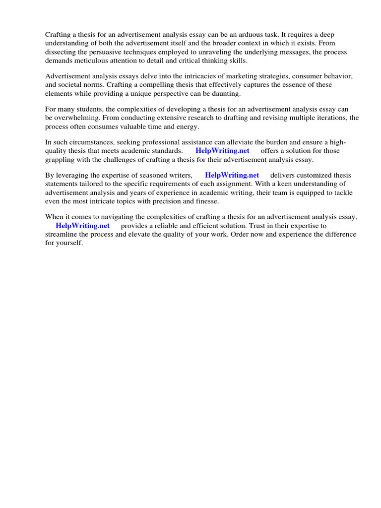 Thesis Crafting for Ad Analysis Essays | PDF | Advertising | Television ...