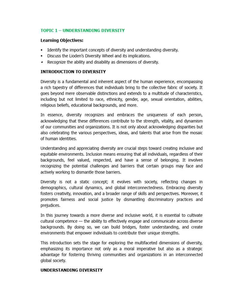 FTC 2 Topic 1 Module | Download Free PDF | Disability | Multiculturalism