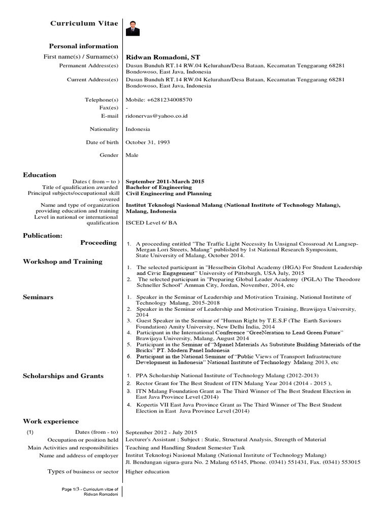 CV Ridwan Romadoni Eng | PDF | Indonesian Language | Indonesia