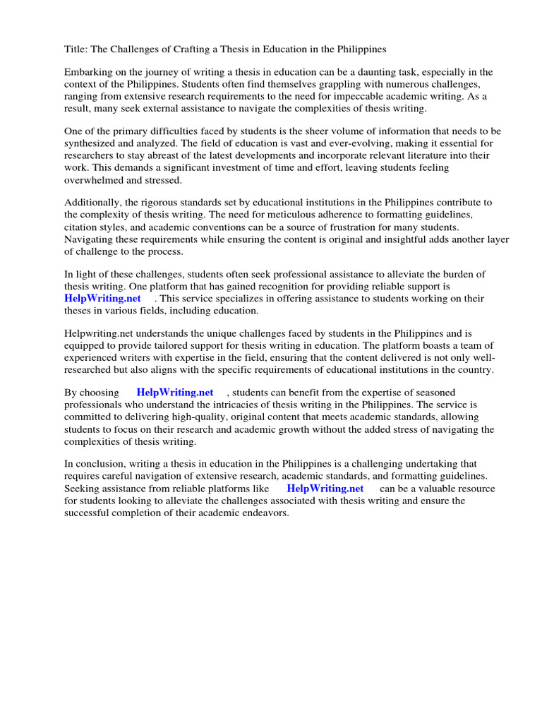 Sample of Thesis in Education in The Philippines | PDF | Thesis ...