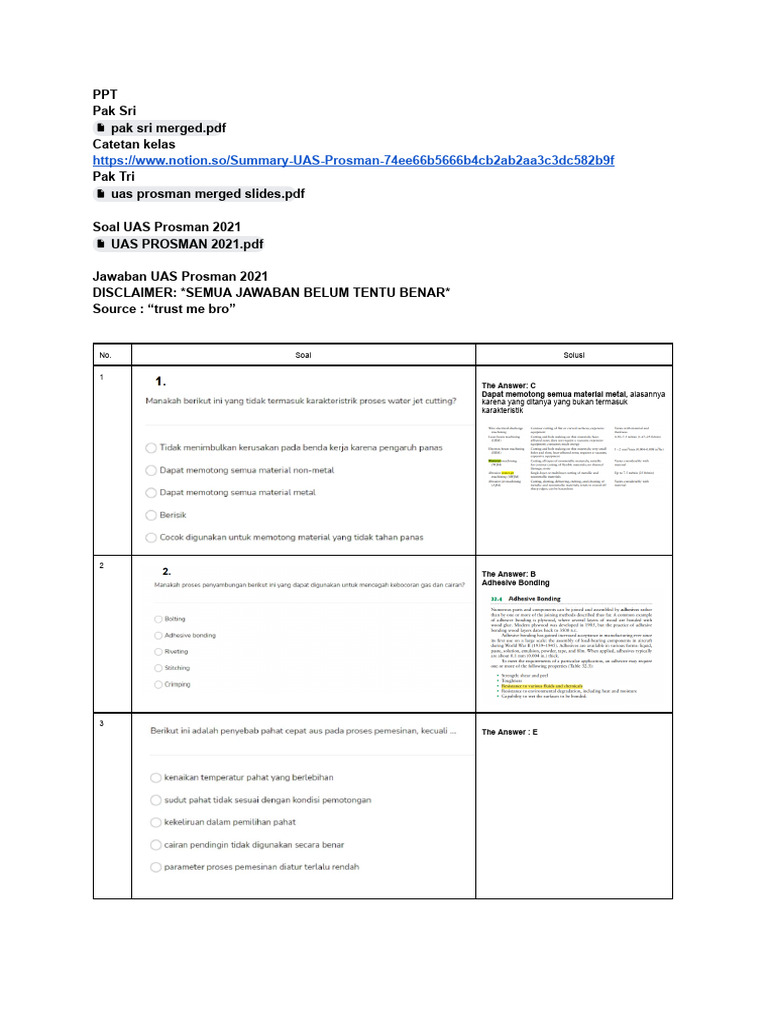 Persiapan UAS Proses Manufaktur 2021 PDF | PDF | Teknologi & Rekayasa