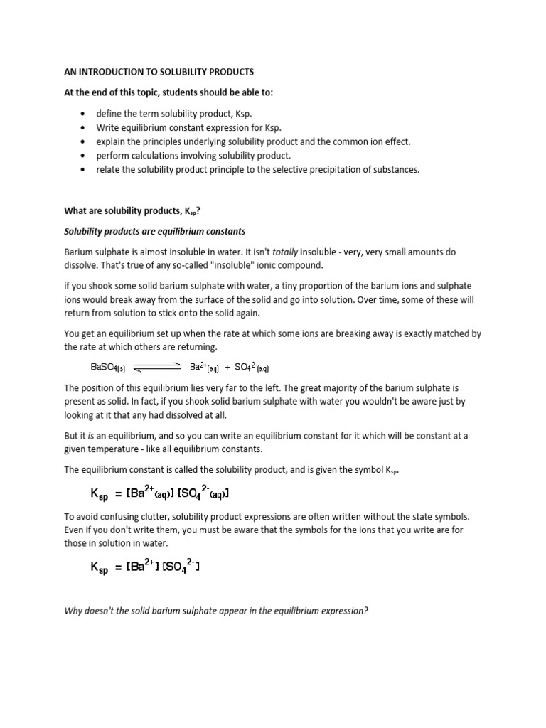 An Introduction To Solubility Products | PDF | Solubility | Hydroxide