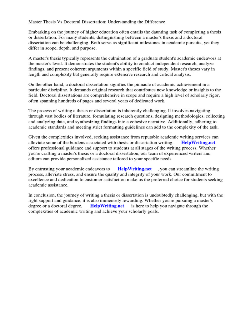 Master Thesis Vs Doctoral Dissertation | PDF | Thesis | Academic Degree