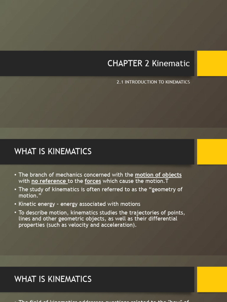 Chapter 2 - 2.1 Introduction To Kinematics | PDF